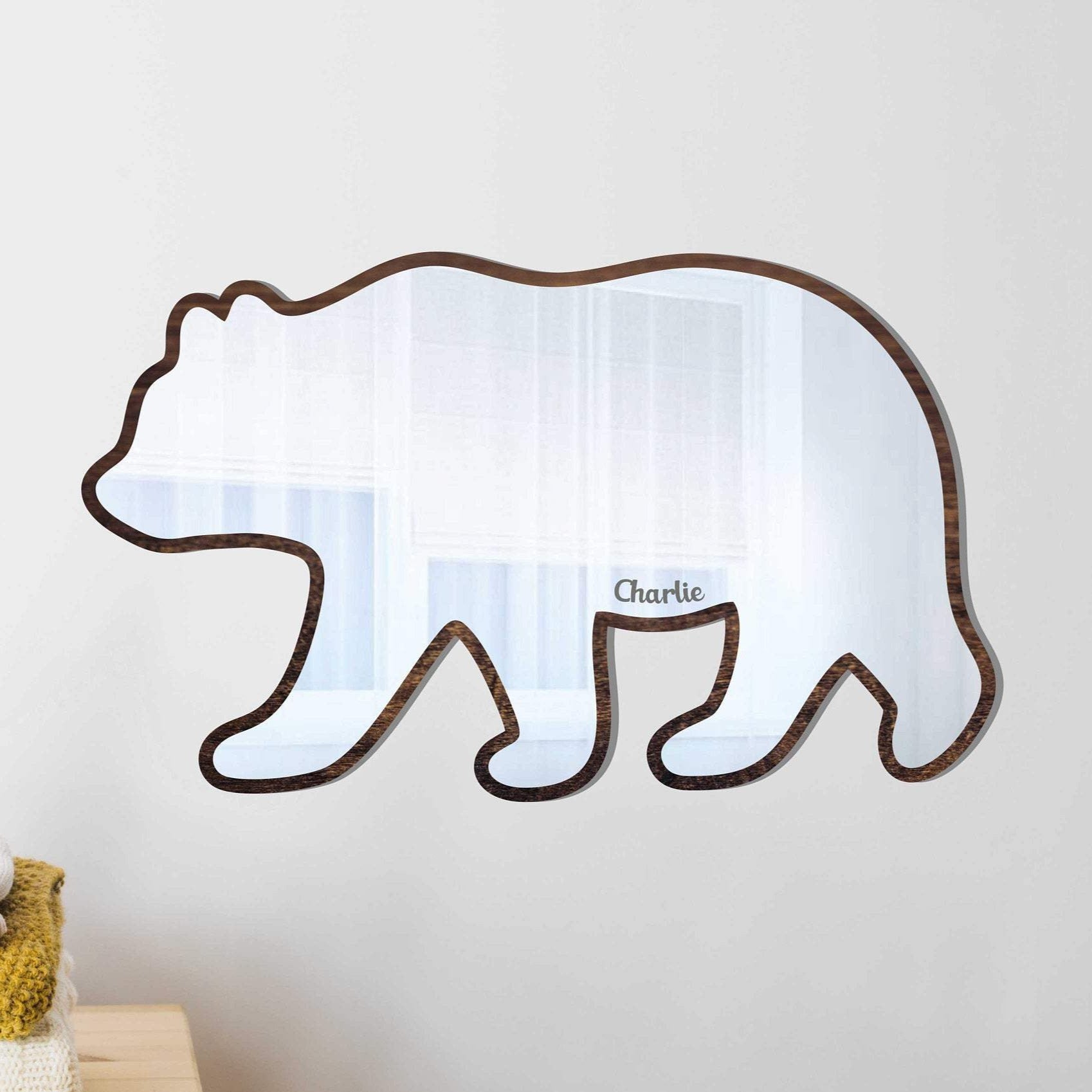 Wooden Grizzly Bear Shaped Kids Wall Mirror – FOXNBUNNY